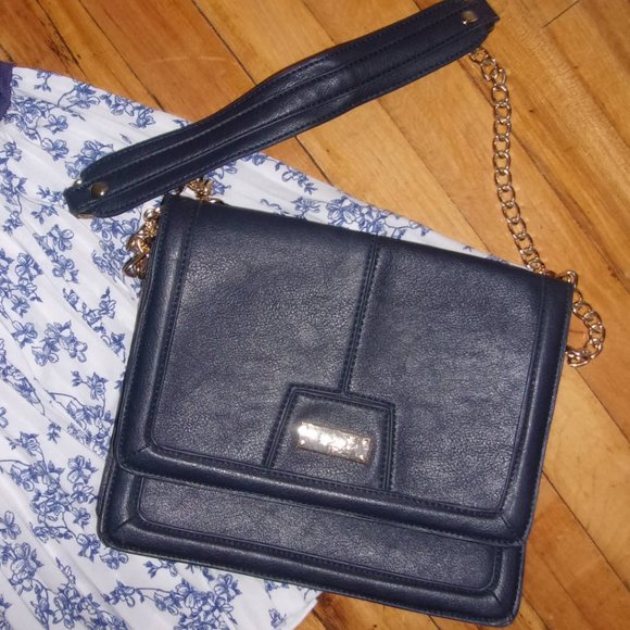 BCBG | Bags | Bcbg Faux Leather Purse Shoulder Bag Medium Large Blue ...